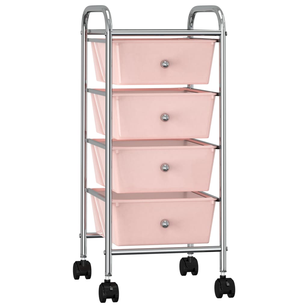Opbergtrolley met 4 lades mobiel kunststof roze – At Home Labels